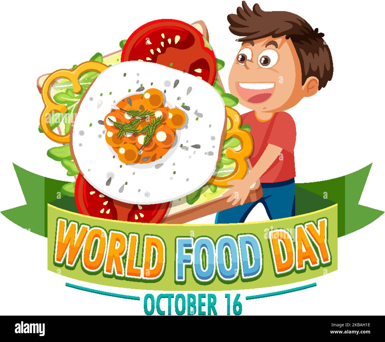 World food day text with food elements illustration Stock Vector Image ...