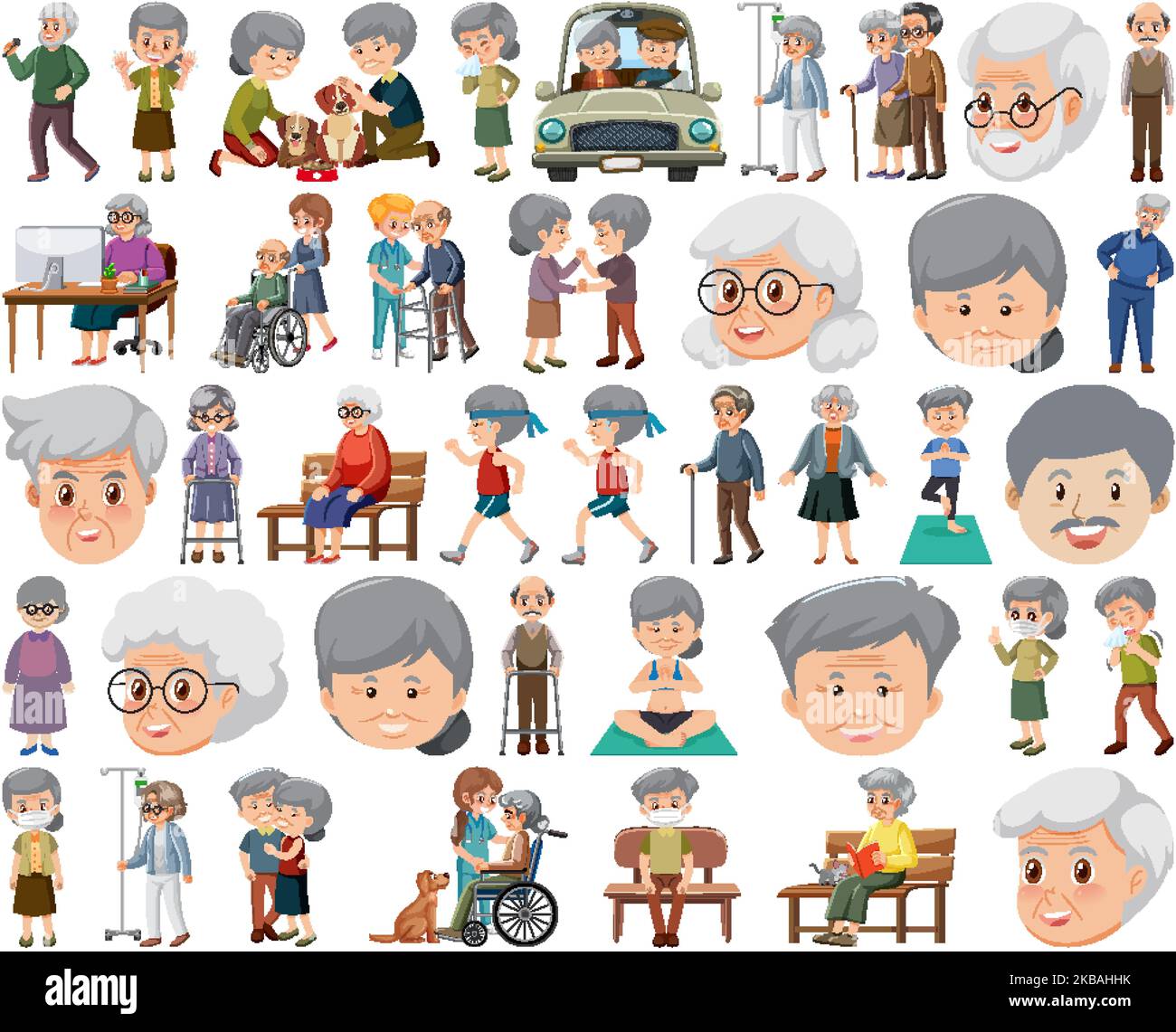 Collection of elderly people icons illustration Stock Vector Image ...