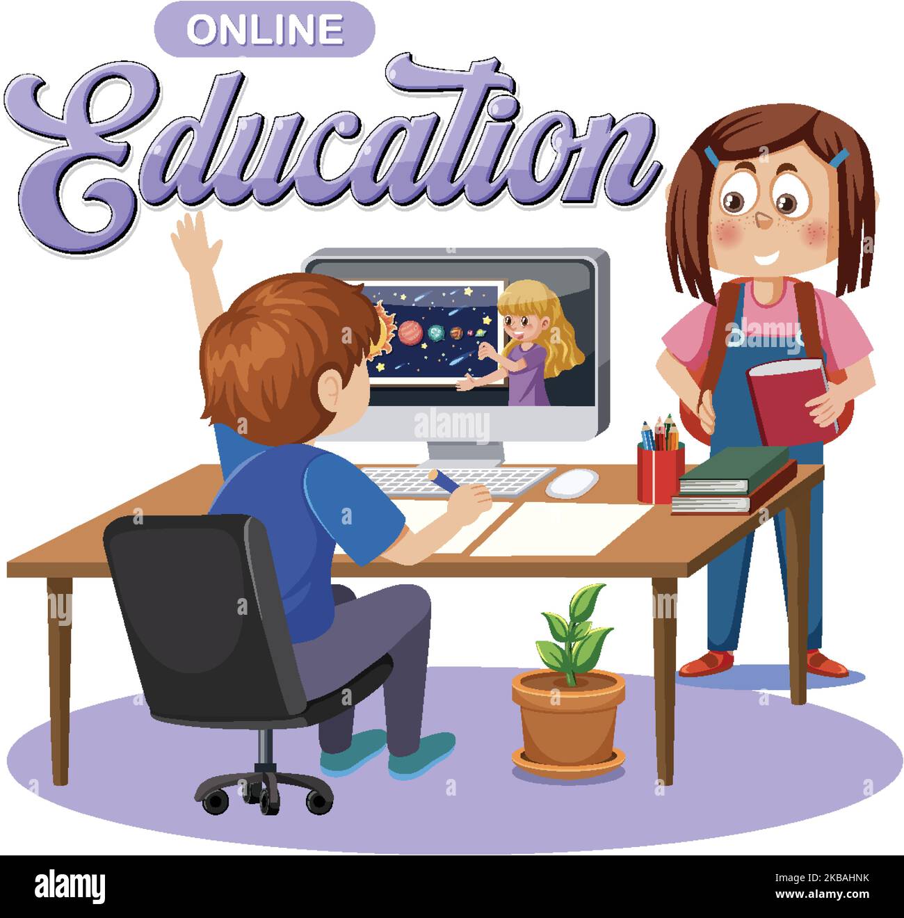 Online education with cartoon character illustration Stock Vector Image ...