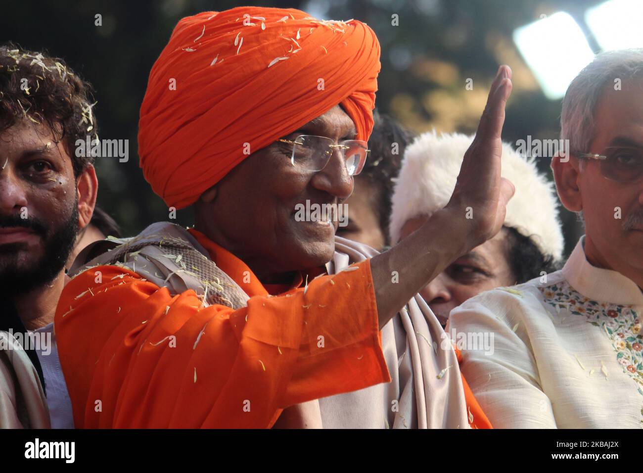 Social activist Swami Agnivesh gestures during a religious processions ...
