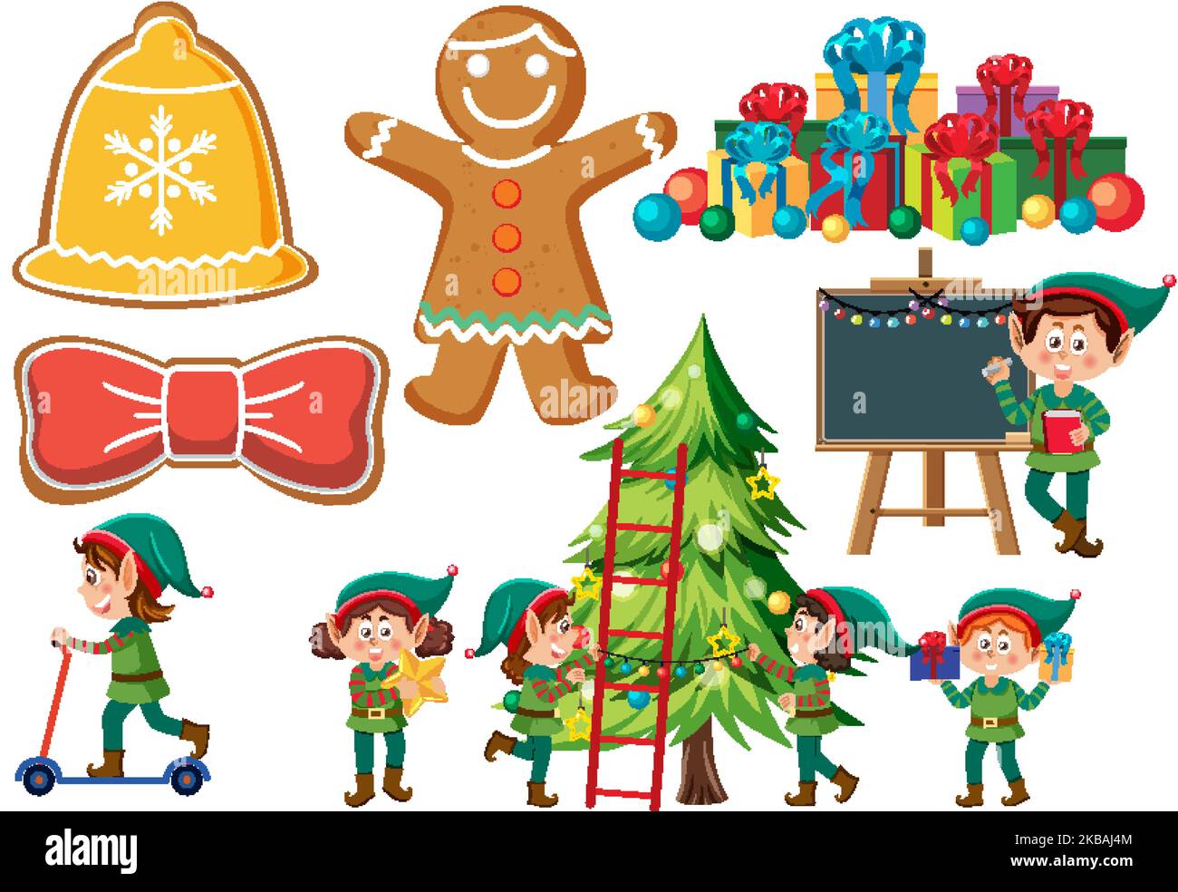 Christmas characters and elements set illustration Stock Vector Image ...