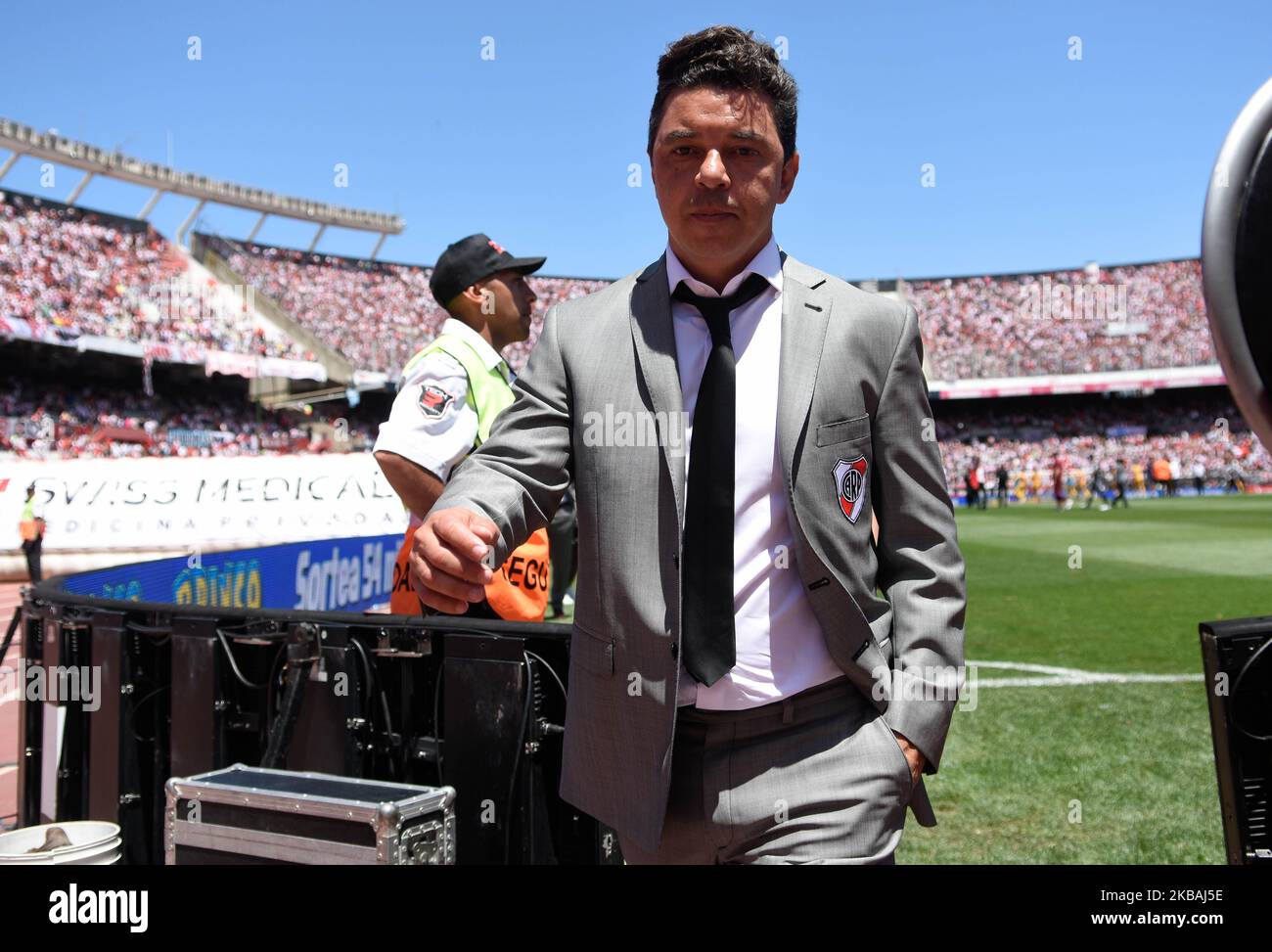 Marcelo Gallardo coach of River Plate reacts during the match between ...