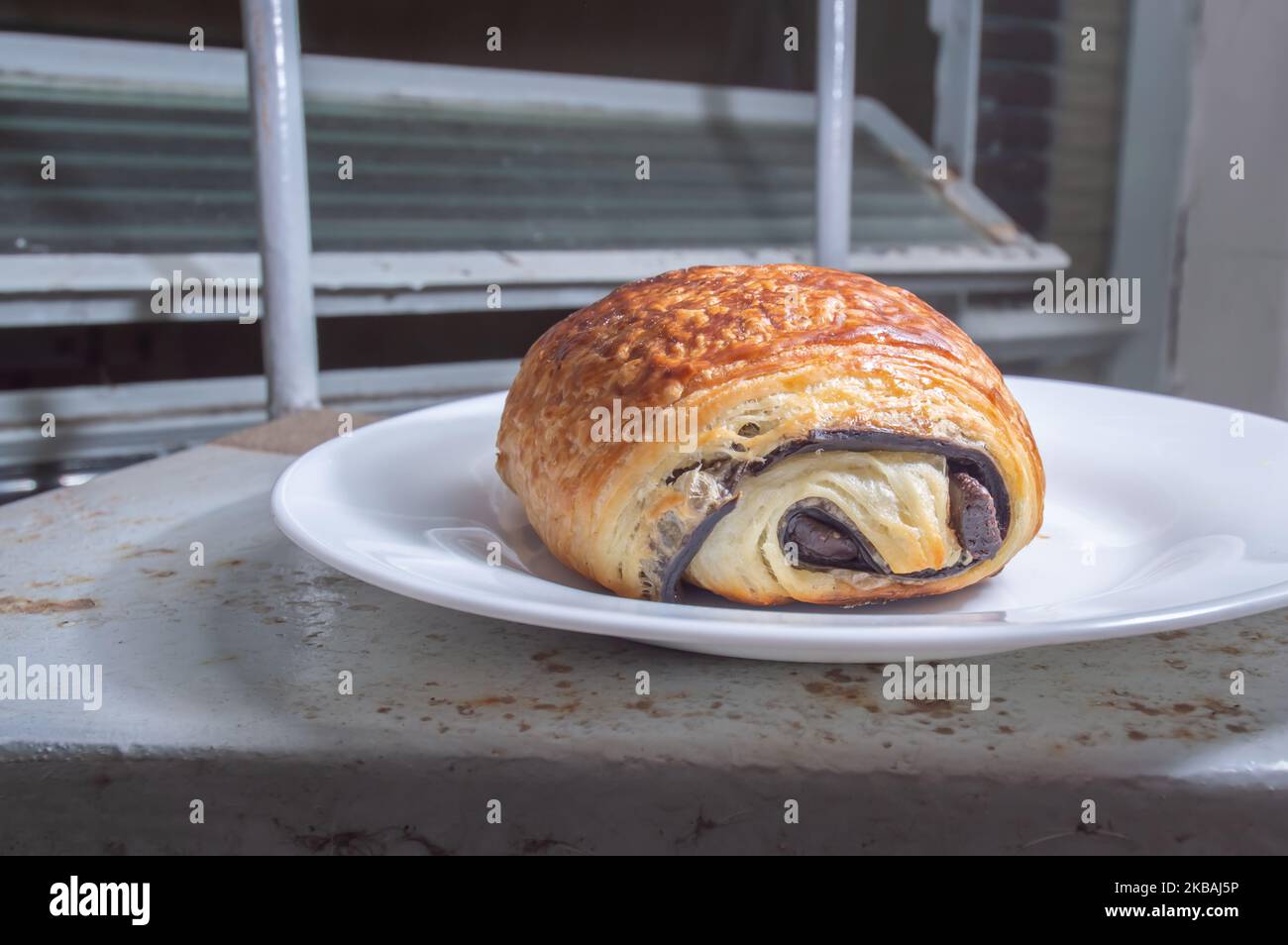 Pain au Chocolat on a white dish with natural light "chocolate bread ...