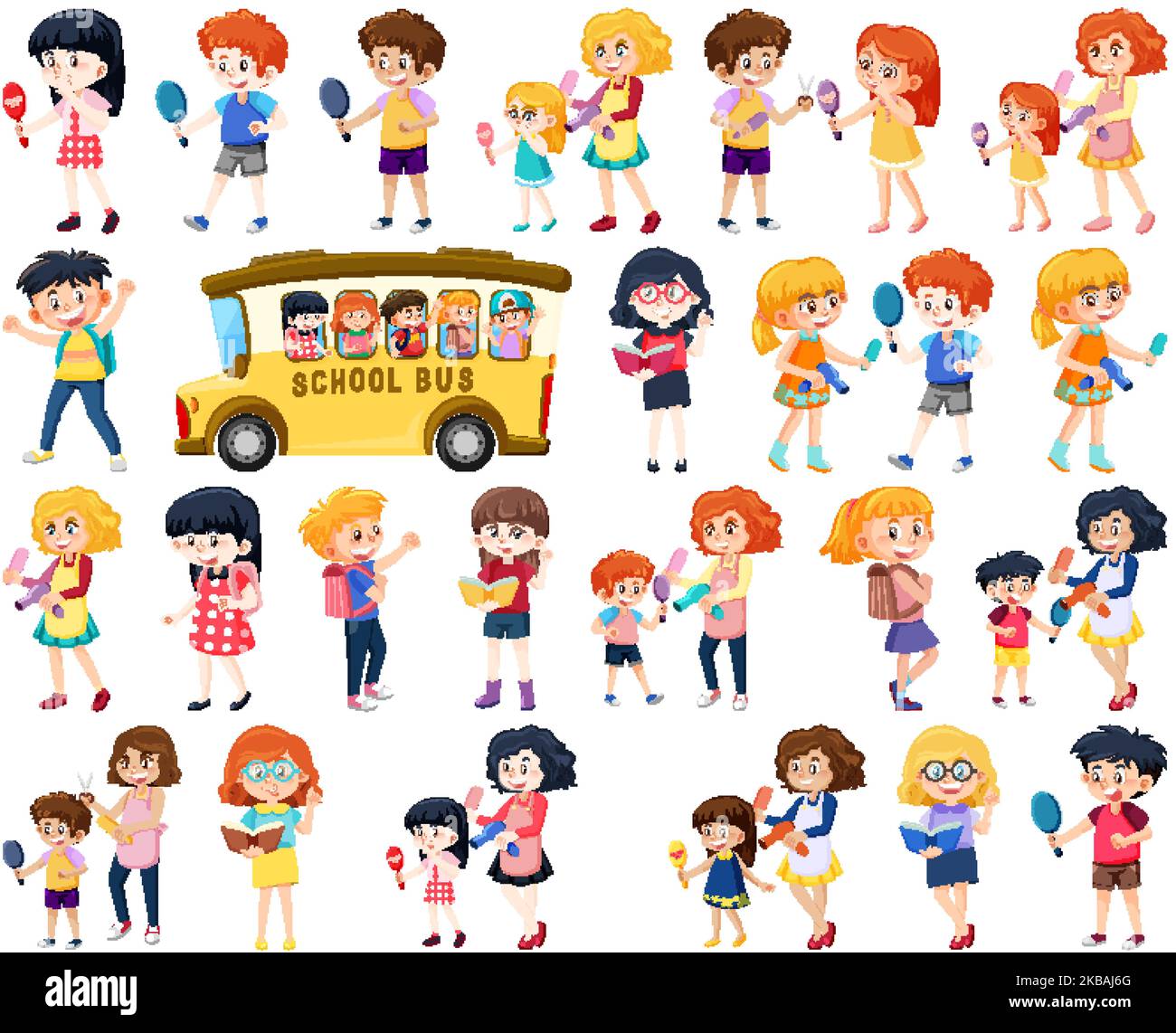 Set of cute school kids cartoon characters illustration Stock Vector ...