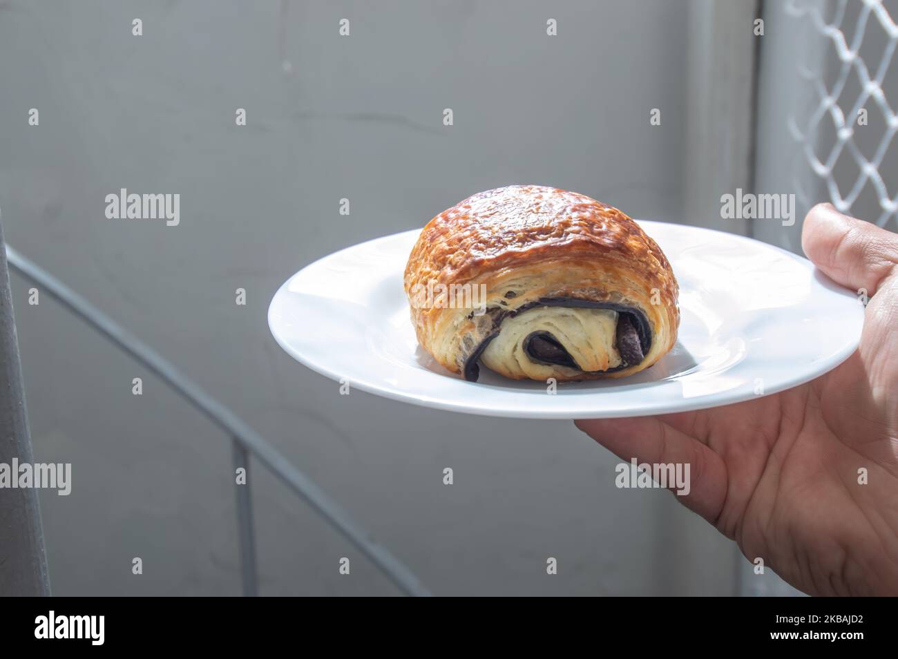 Pain au Chocolat on a white dish with natural light "chocolate bread ...