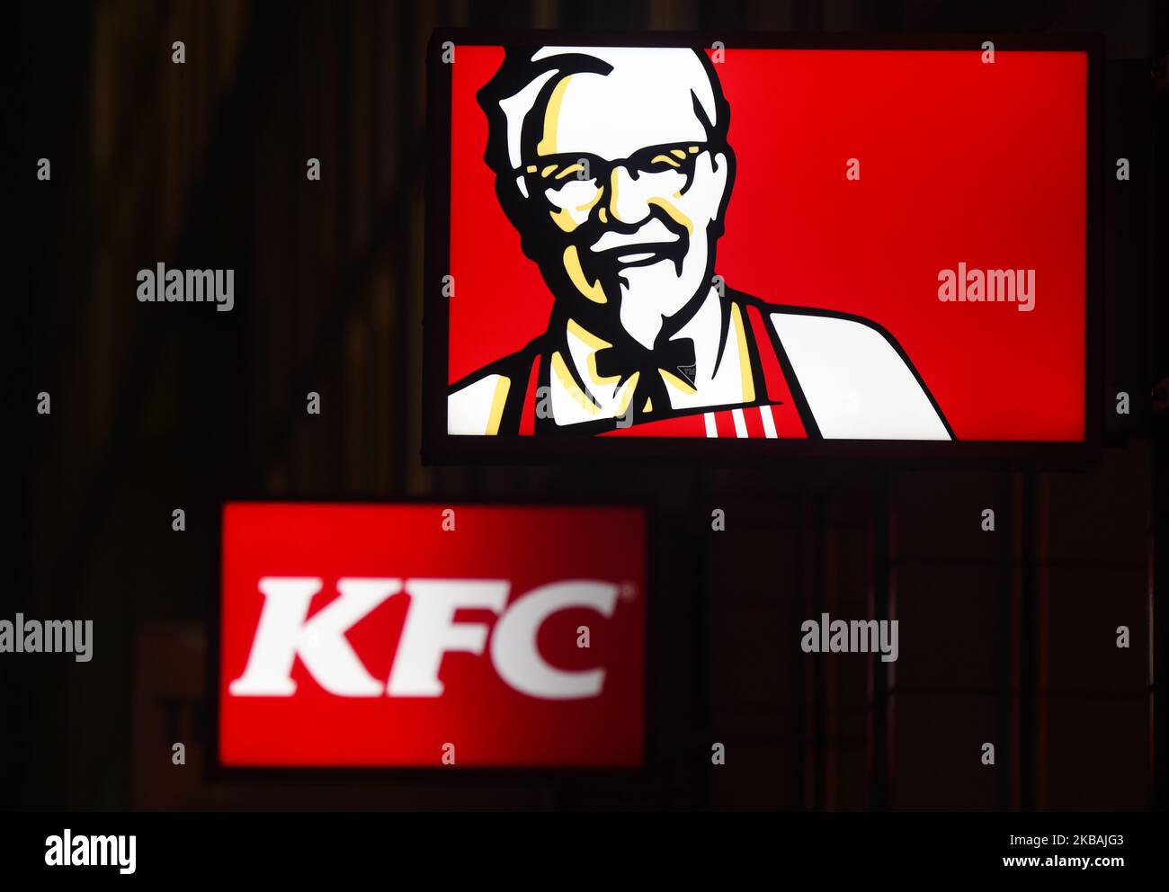 KFC logos in Berlin City Center. On Thursday, November 7, 2019, in ...