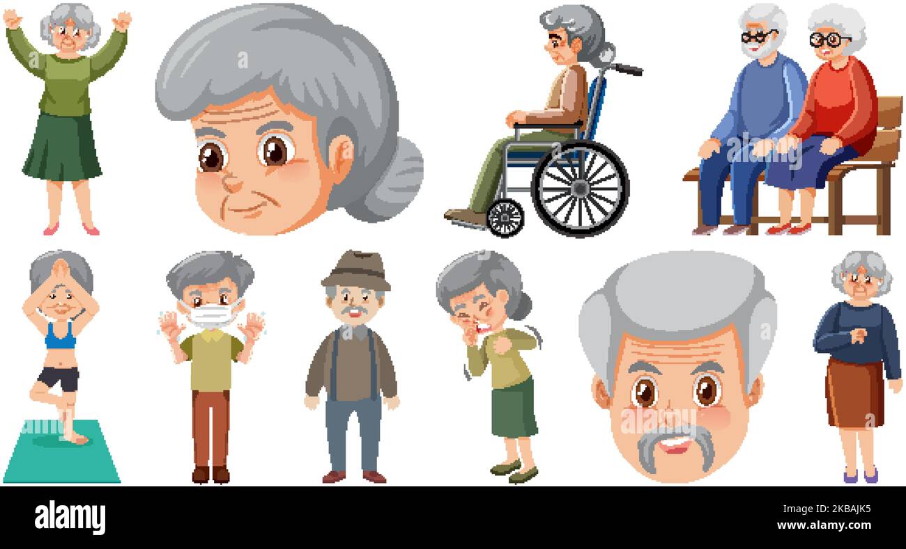 Collection of elderly people icons illustration Stock Vector Image ...