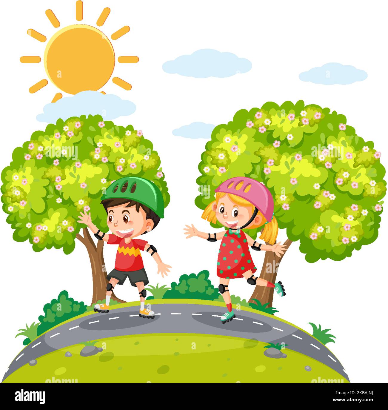 Cartoon children riding on roller Cut Out Stock Images & Pictures - Alamy