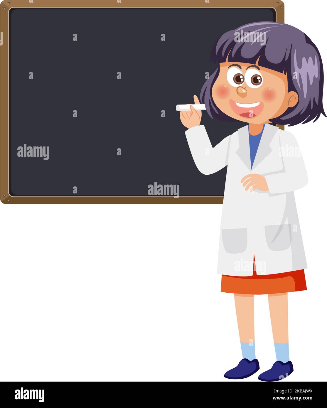 Cute scientist cartoon character with blank blackboard illustration ...