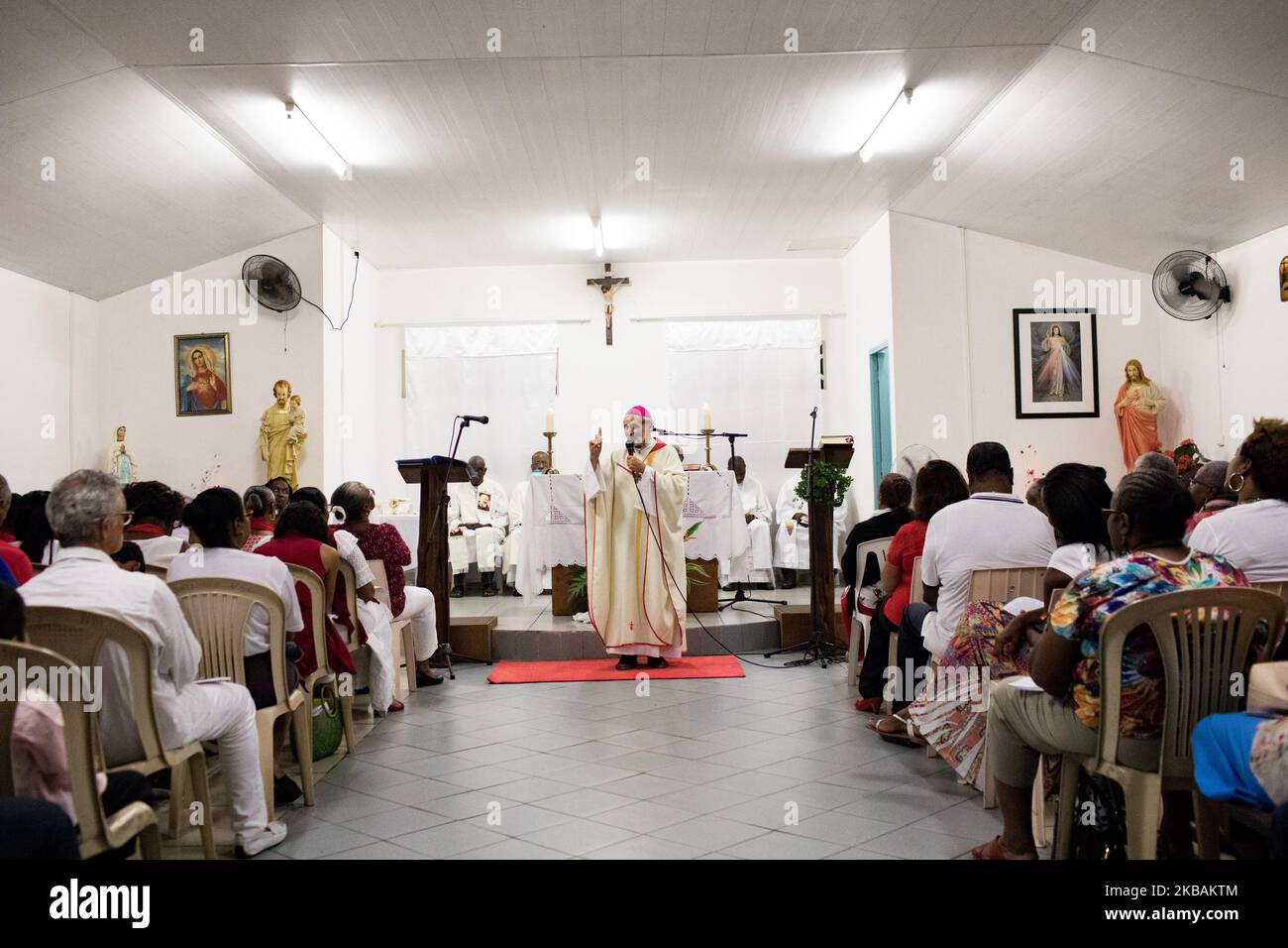 Cayenne, France, le 8 juillet 2019. Monseigneur Emmanuel Lafont, eveque ...
