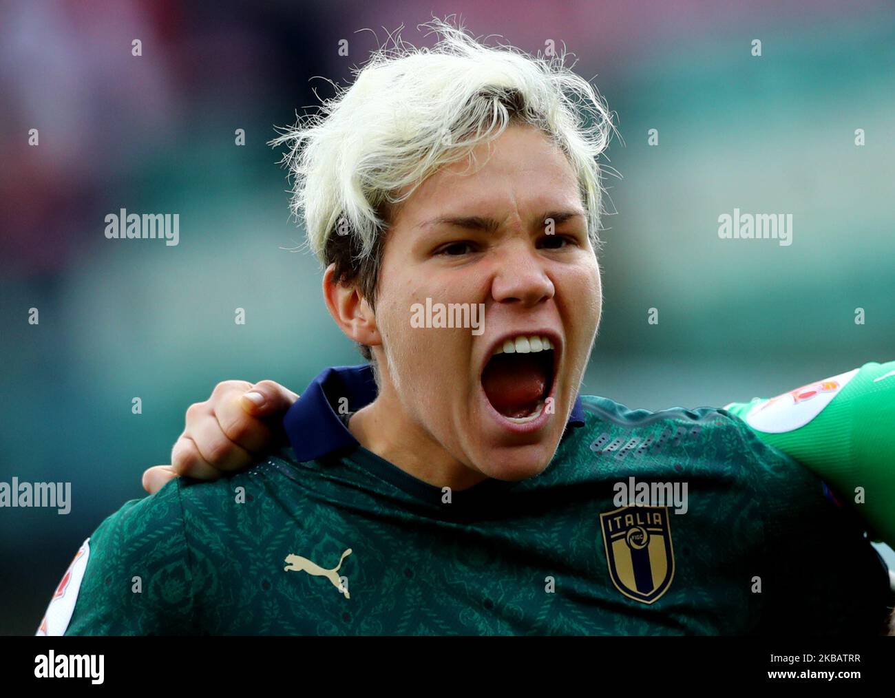Elena Linari of Italy singing the national anthem before the UEFA Euro ...