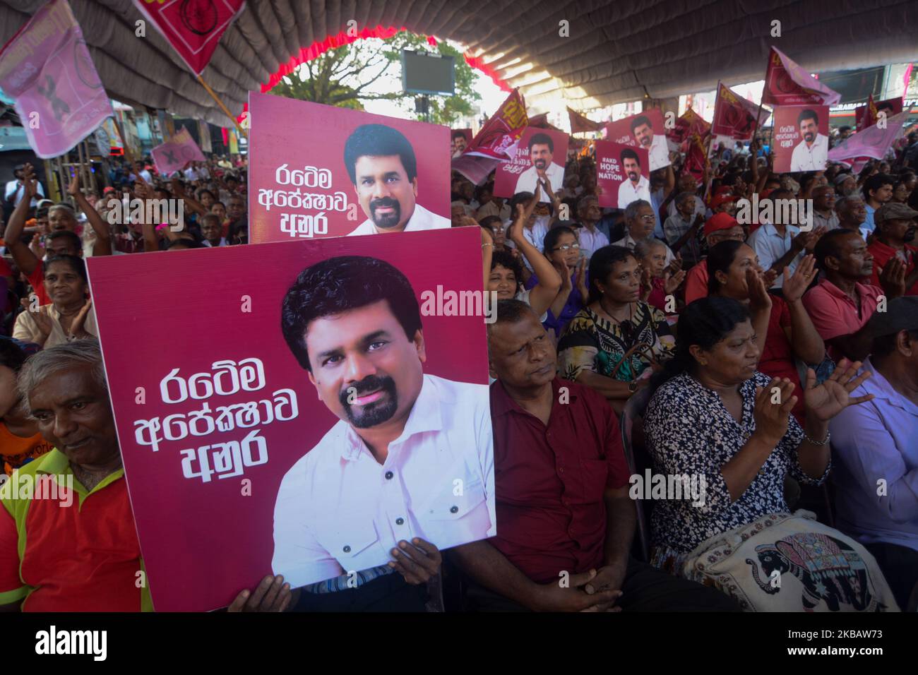 Supporters of Janatha Vimukthi Peramuna (JVP) , gather for the ...