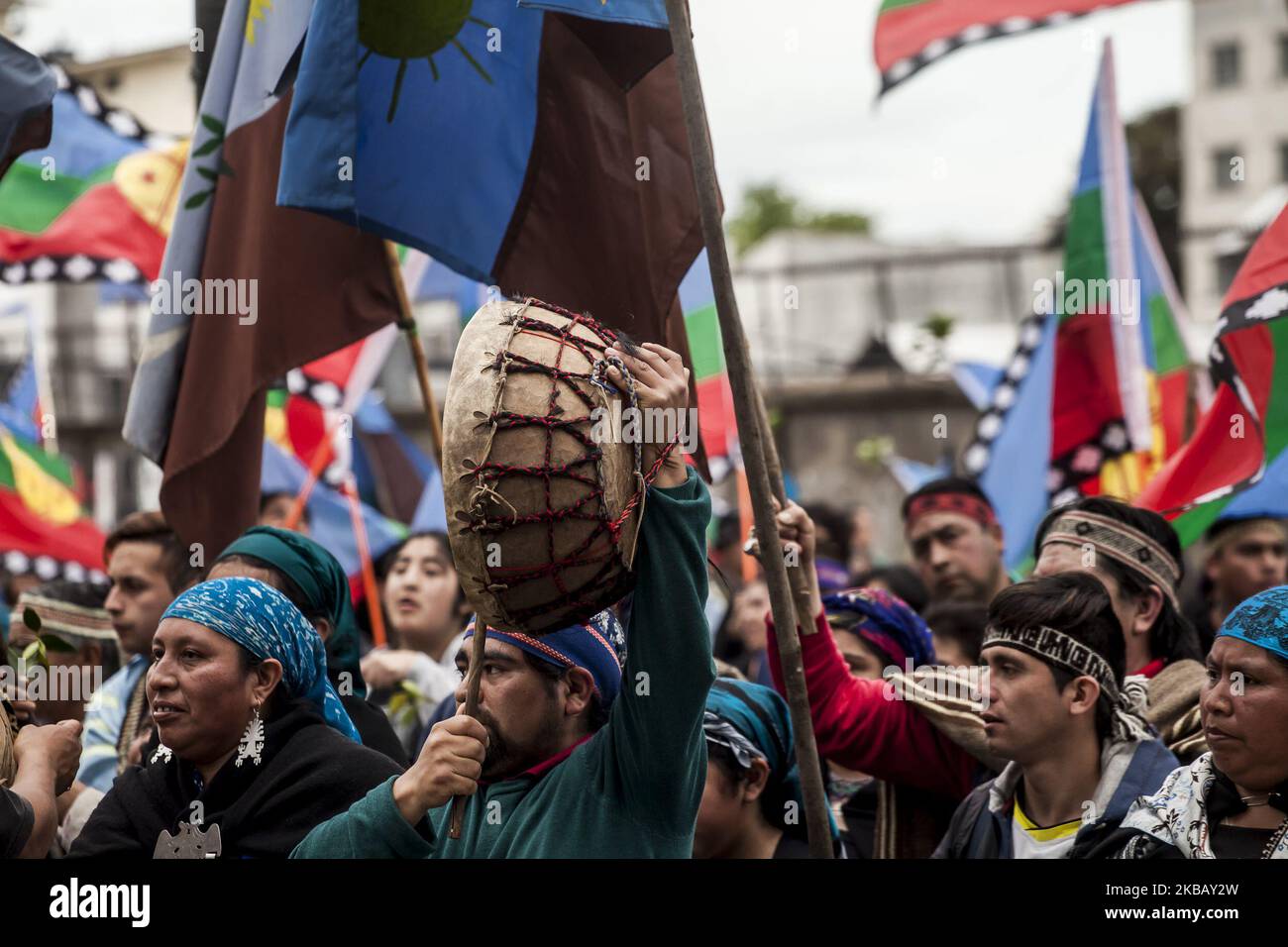 Osorno, Chile. 14 November 2019. Members of Mapuche-Williche indigenous ...