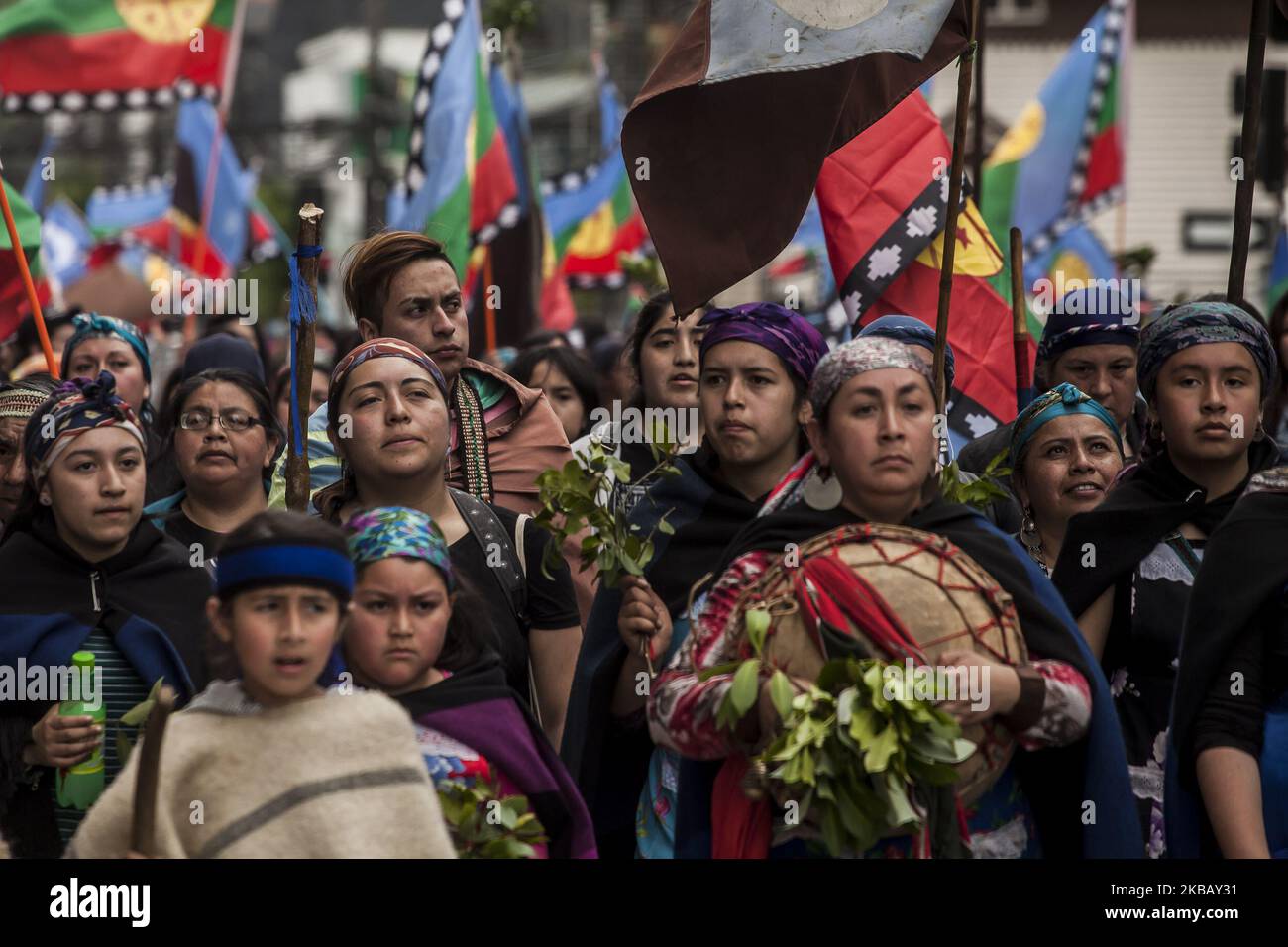 Osorno, Chile. 14 November 2019. Members of Mapuche-Williche indigenous ...