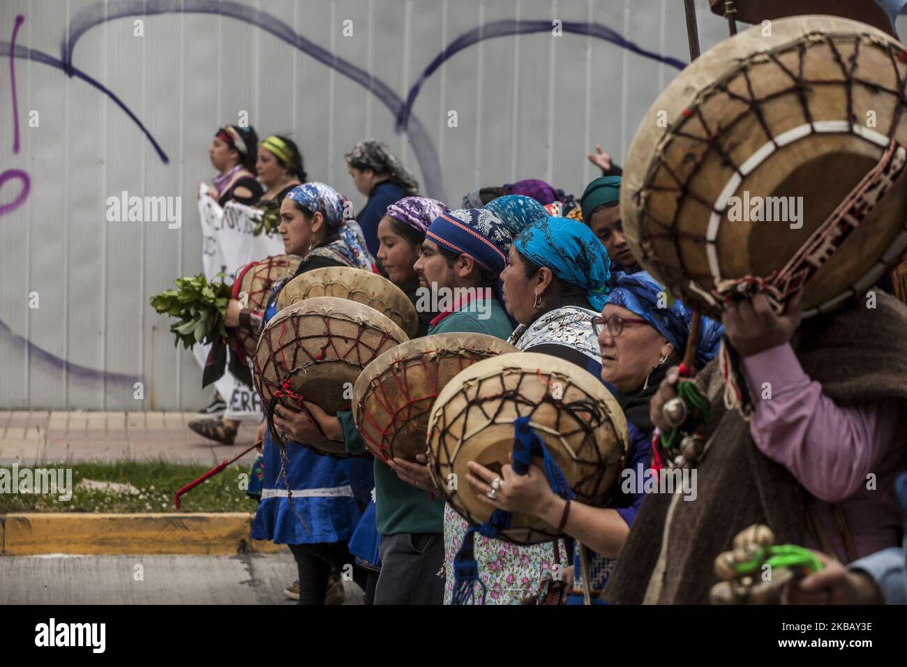 Osorno, Chile. 14 November 2019. Members of Mapuche-Williche indigenous ...