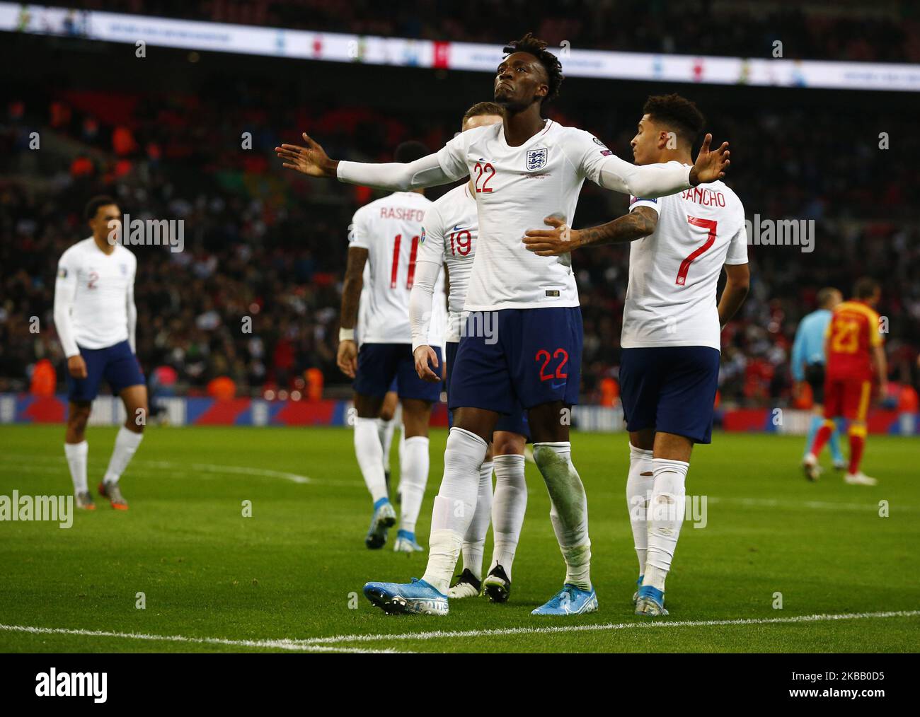 Tammy Abraham of England celebrates his first goal during UEFA Euro ...