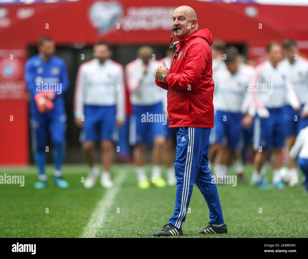 Russia's head coach Stanislav Cherchesov attend a training session a ...