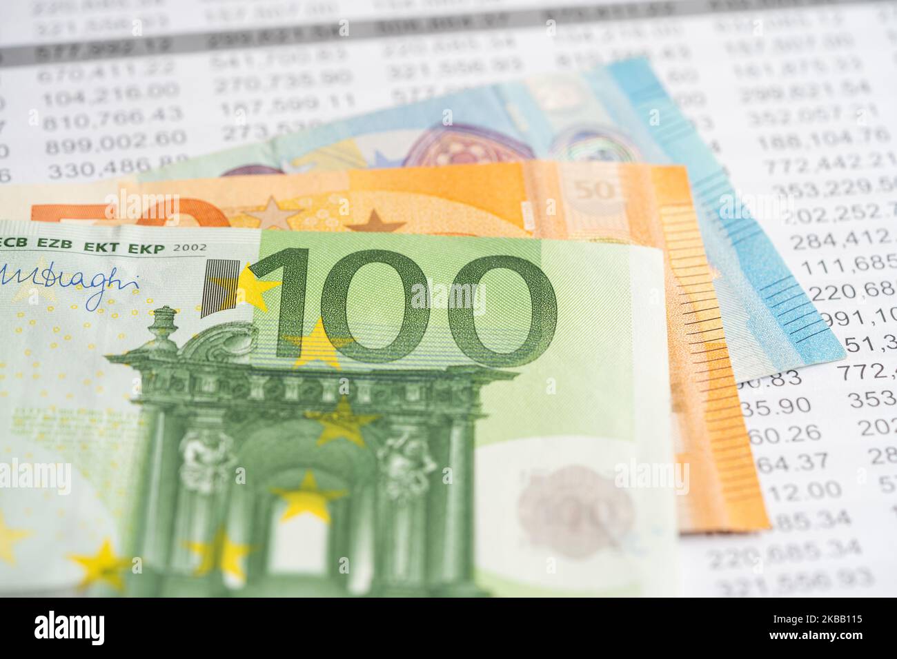 Euro banknotes on spreadsheet paper, Banking Account, Investment ...