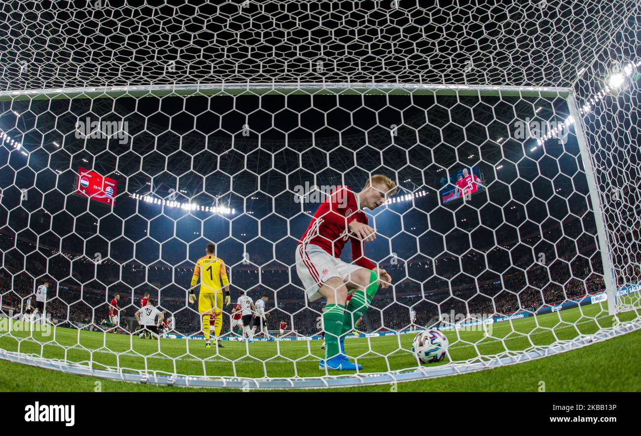 Adam Szalai of Hungary shots the first goal for Hungary during the ...