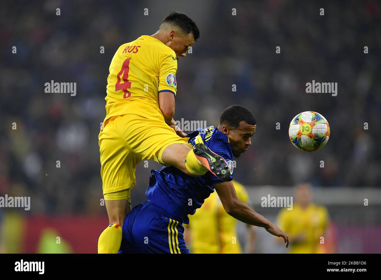 Robin Quaison of Sweden in action Adrian Rus of Romaniaduring the UEFA ...