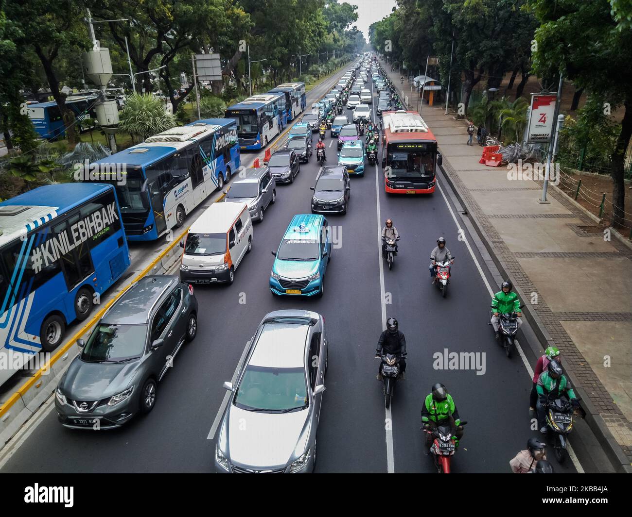 Traffic jams during rush hour in Central Jakarta, Indonesia on November 13, 2019. Jakarta is a ...