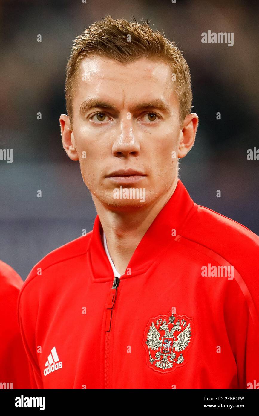 Andrei Semenov of Russia looks on during the UEFA Euro 2020 Qualifier between Russia and Belgium ...