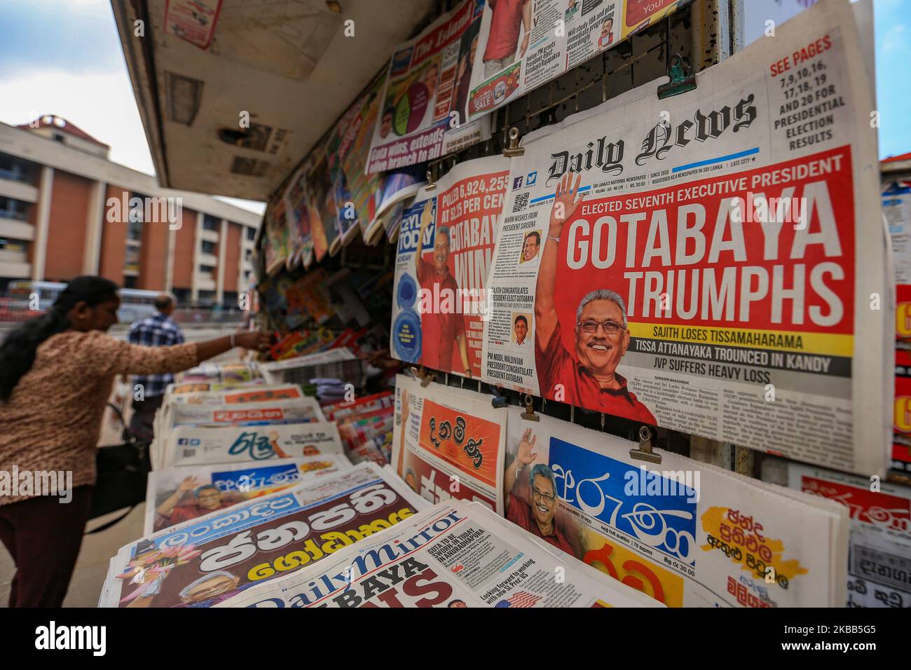 Sri Lankan newspaper front pages headlining the victory of newly ...