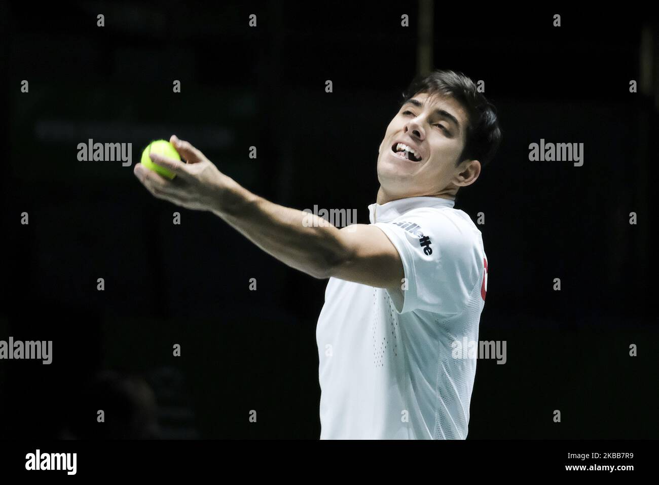 Christian Garín of CHILE in action during Day 2 of the 2019 Davis Cup ...