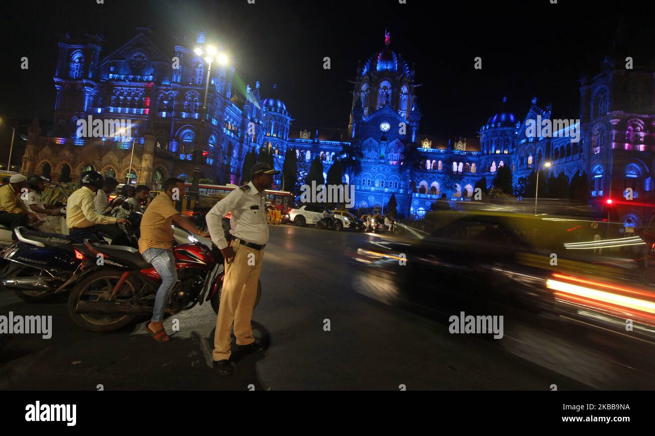 Illuminated chhatrapati shivaji maharaj terminus hi-res stock ...