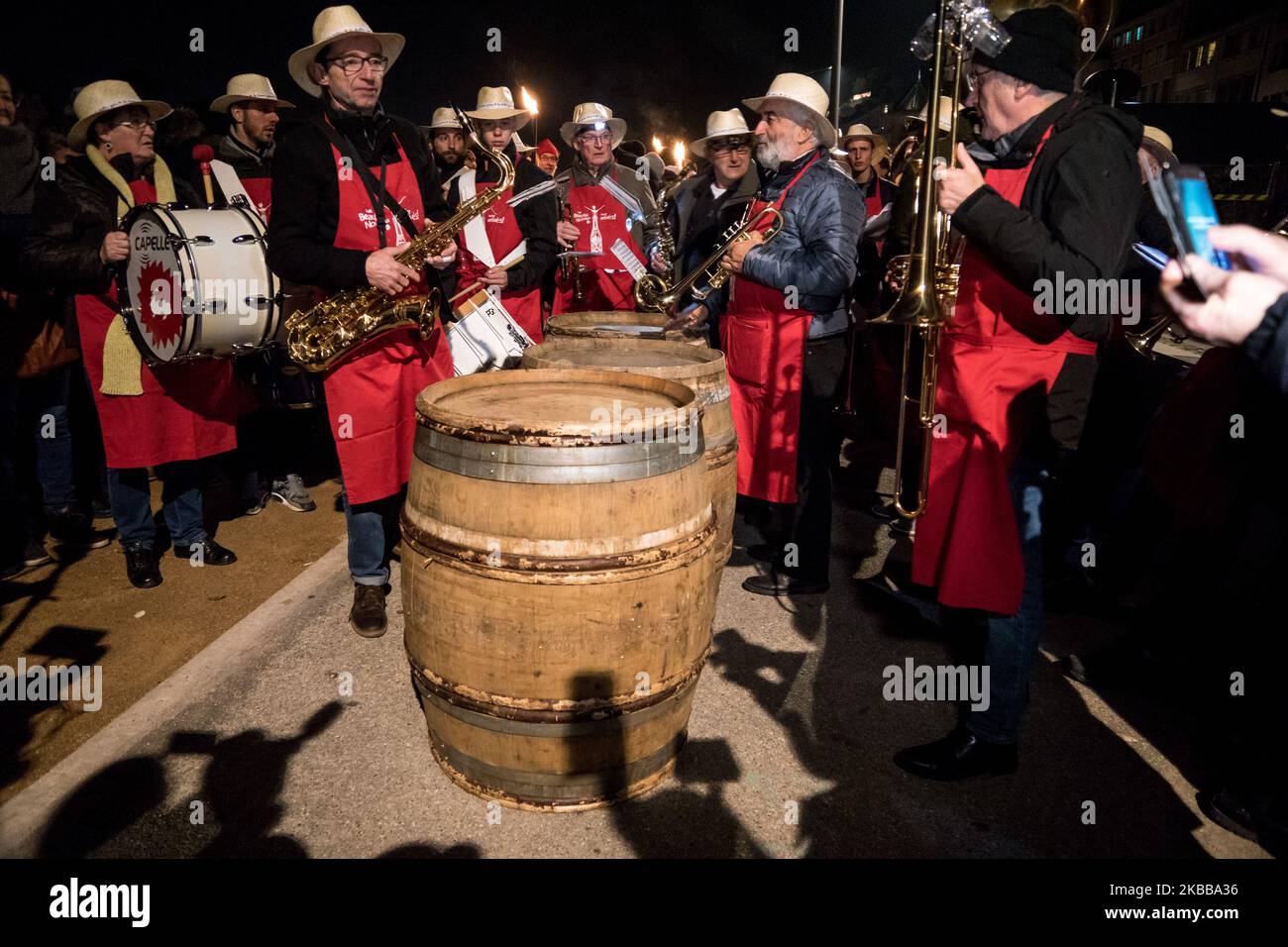 Traditional torchlight march followed by the breakthrough of the first ...