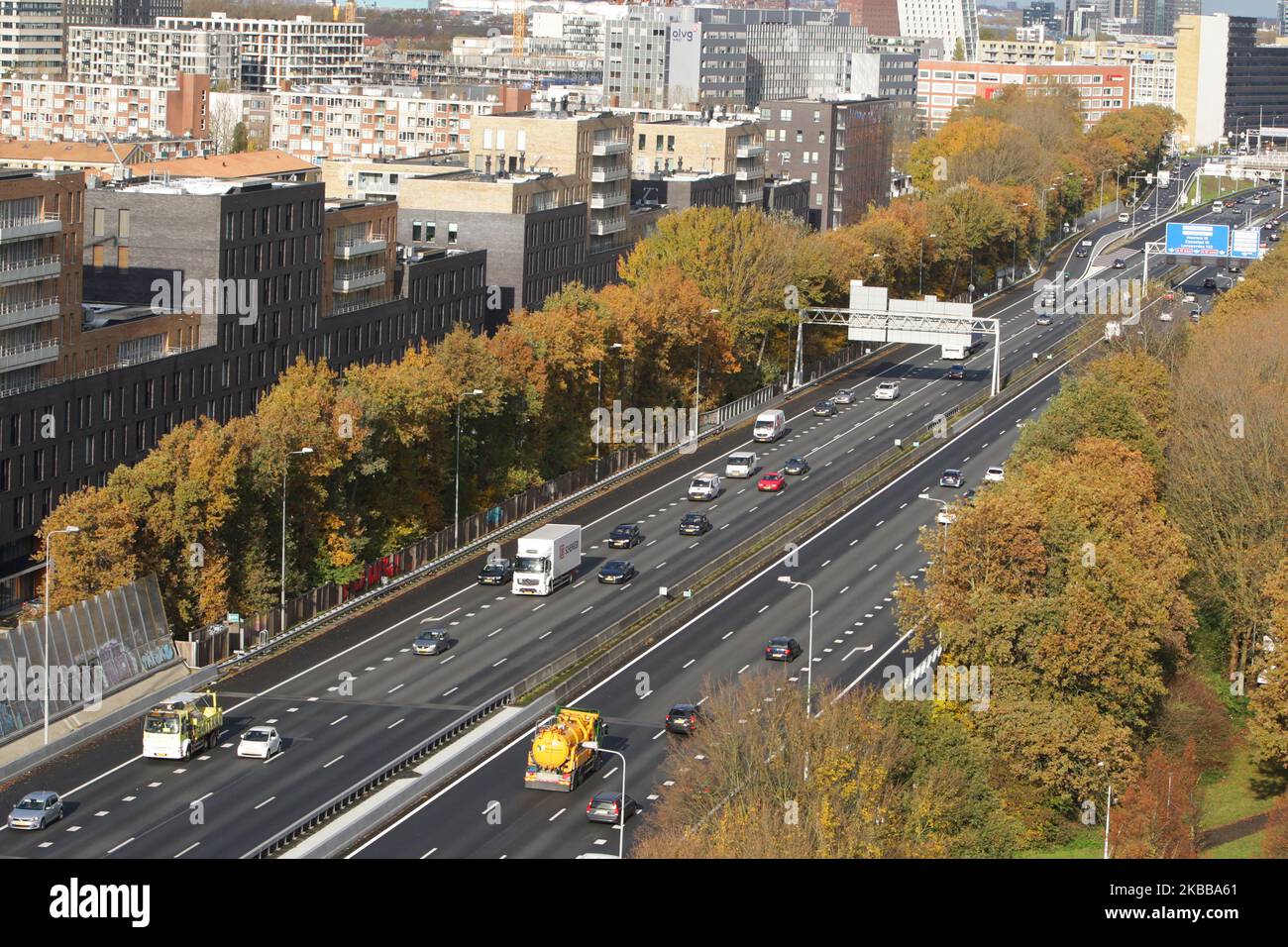 A general view of the A10 highway with high traffic during morning on ...