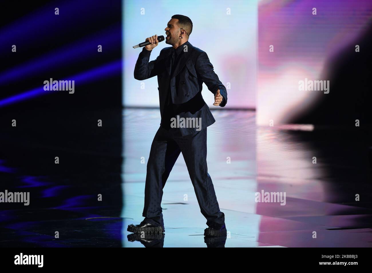 Italian singer Mahmood sing during 6th stage of Italian edition of ...