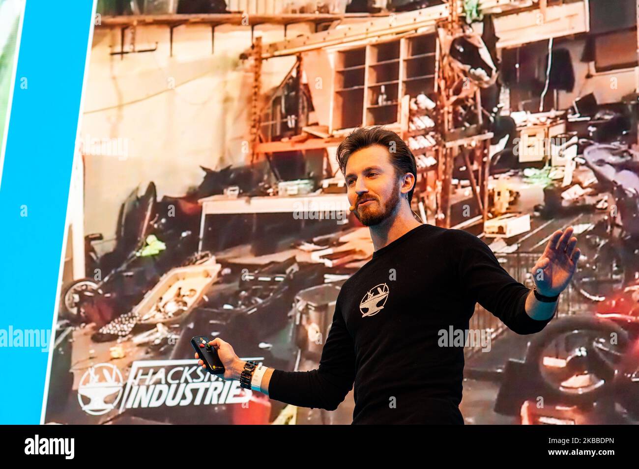 James Hobson, aka The Hacksmith, giving a talk during the Bright Day ...