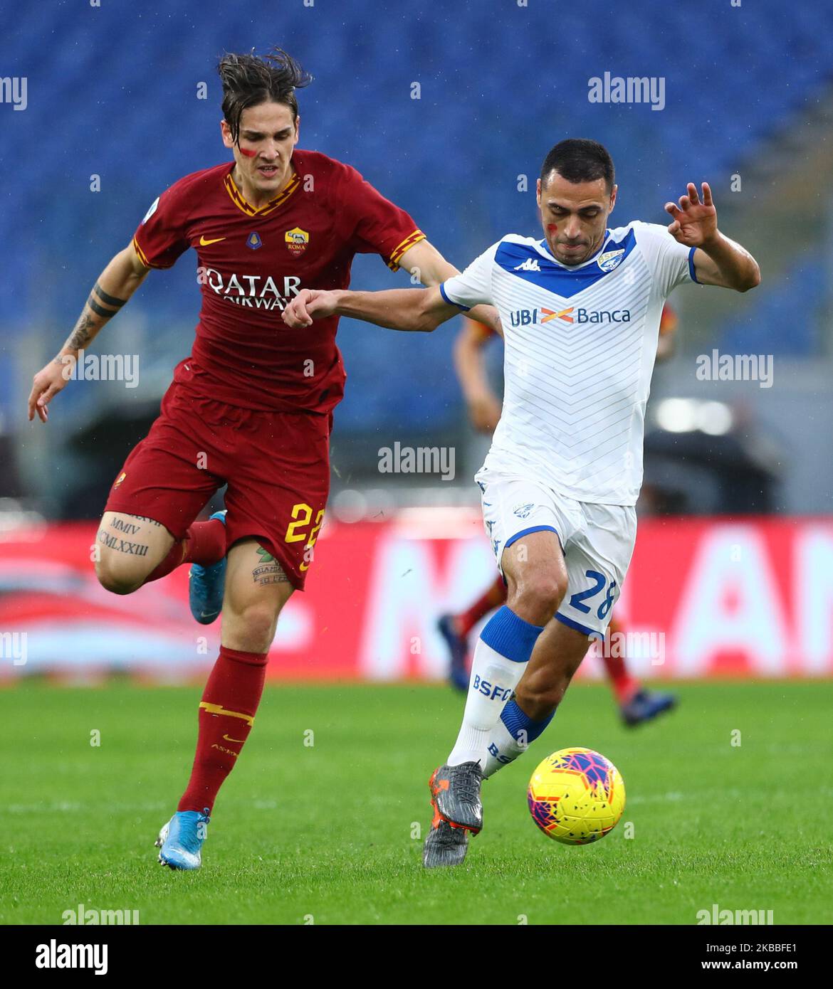 Romulo of Brescia and Nicolo Zaniolo of Roma during the Serie A match ...