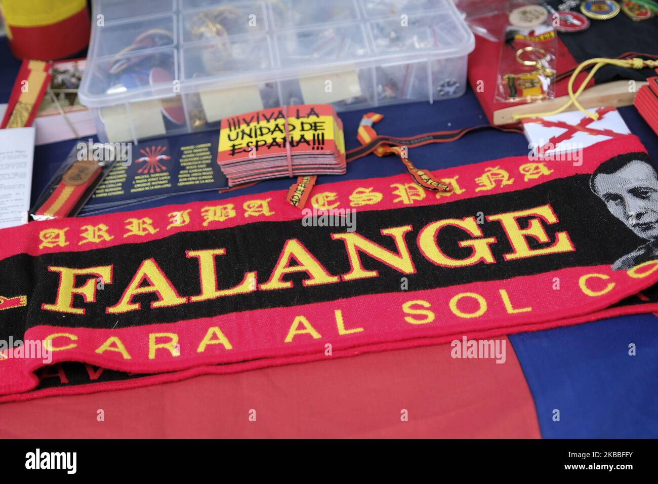 Far-right group Falange members hold a giant banner reading ''Fo Spain ...