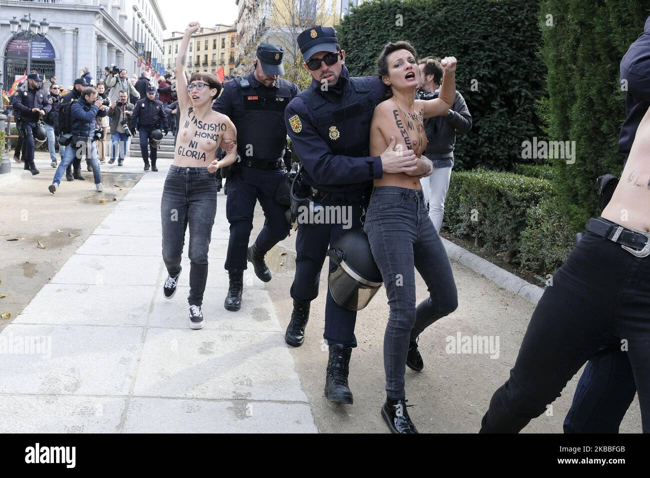 (EDITORS NOTE: This image contains nudity.) FEMEN activist with body ...
