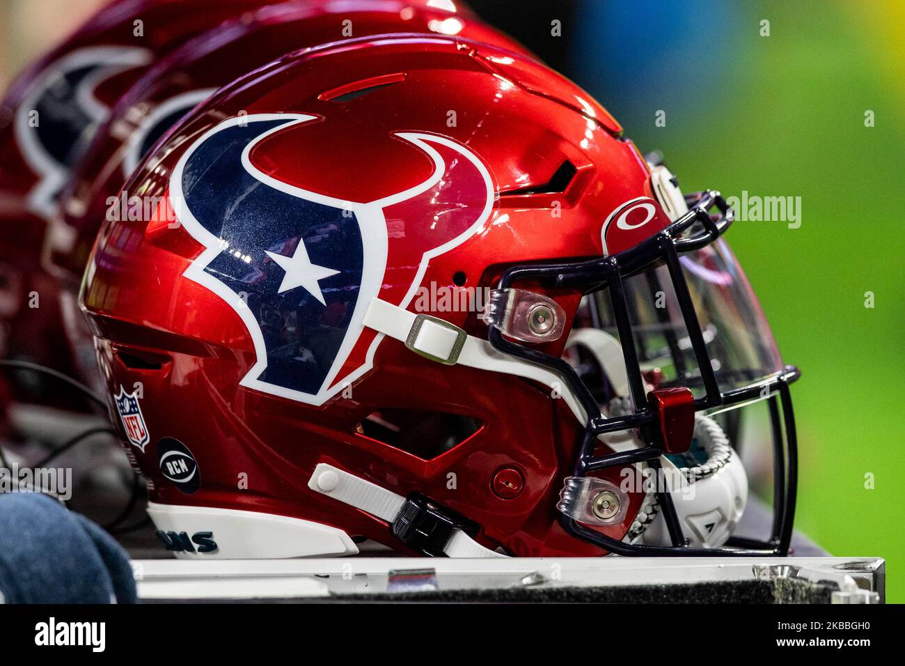 November 3, 2022: A red alternate Houston Texans helmet sits on the sideline during a game ...