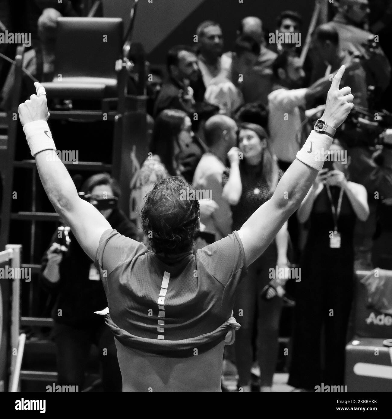 (EDITOR'S NOTE: Image was converted to black and white) Rafael Nadal of ...