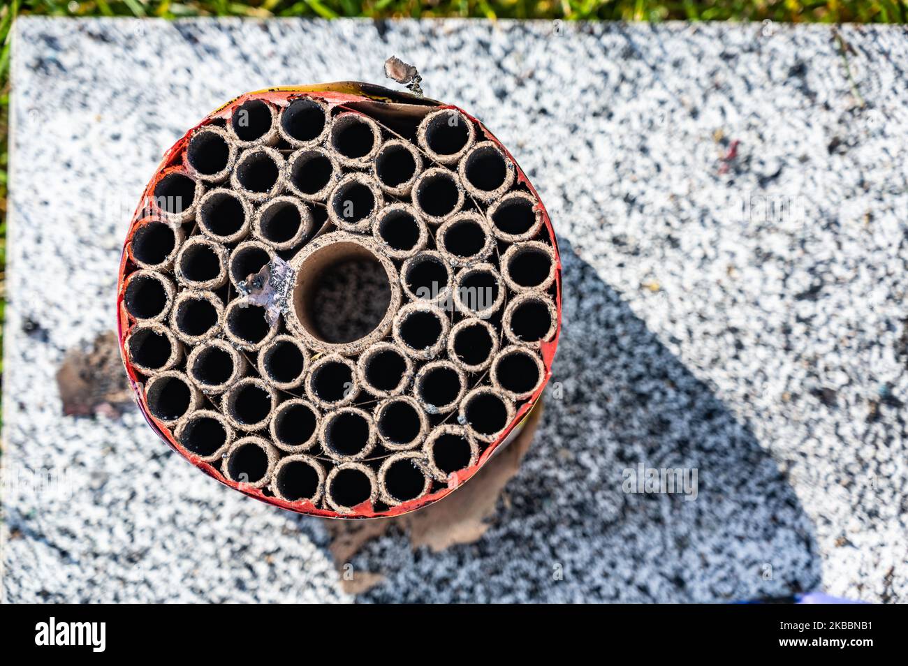Top of cardboard burnt firework tubes Stock Photo - Alamy