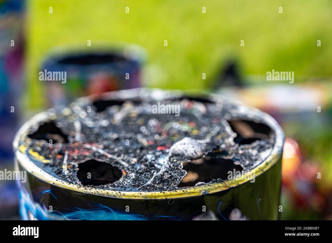 Top of cardboard burnt firework tubes Stock Photo - Alamy