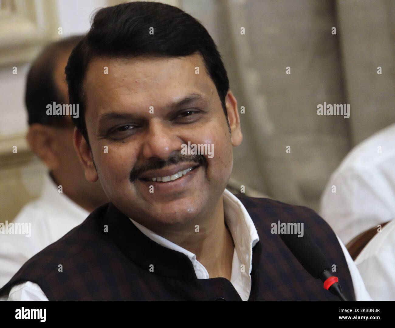 Bharatiya Janata Party (BJP) leader Devendra Fadnavis looks on during a ...