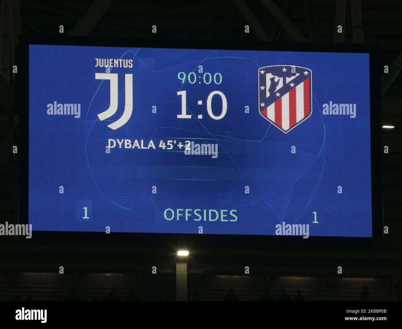 The billboard during Champions League match between Juventus v Atletico ...