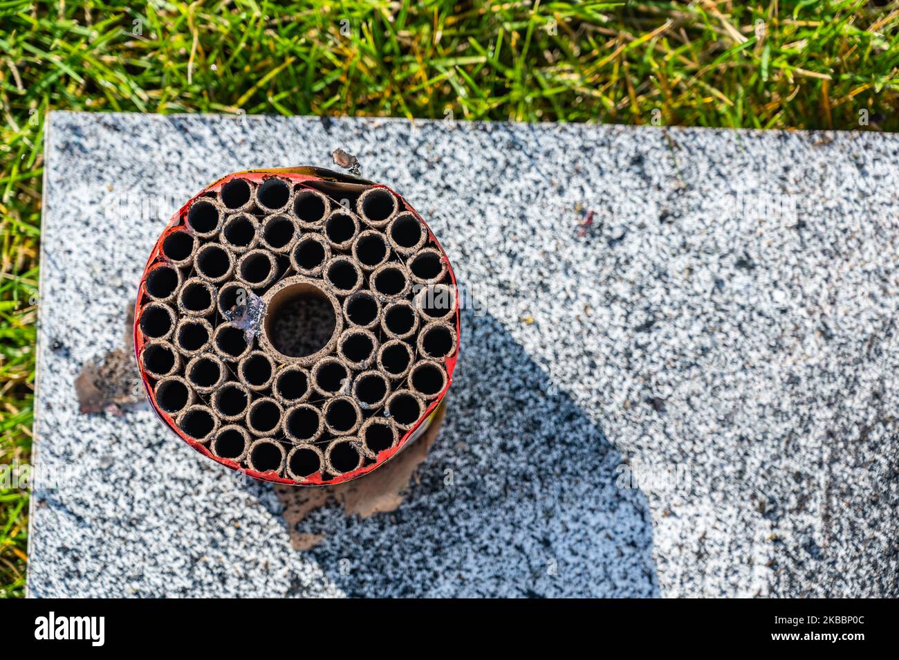 Top of cardboard burnt firework tubes Stock Photo - Alamy