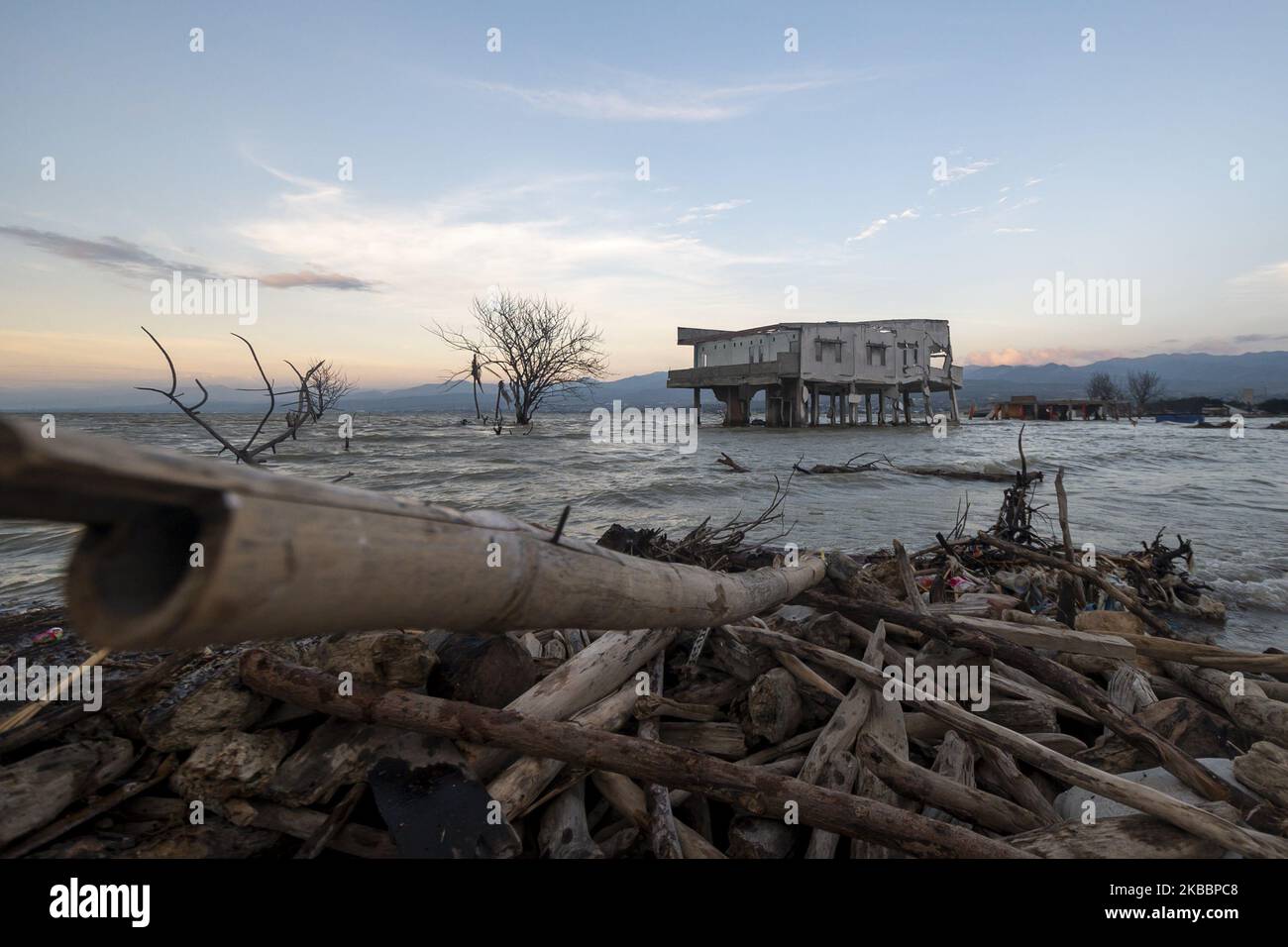 The view of the beach and houses submerged by the tidal flood in ...