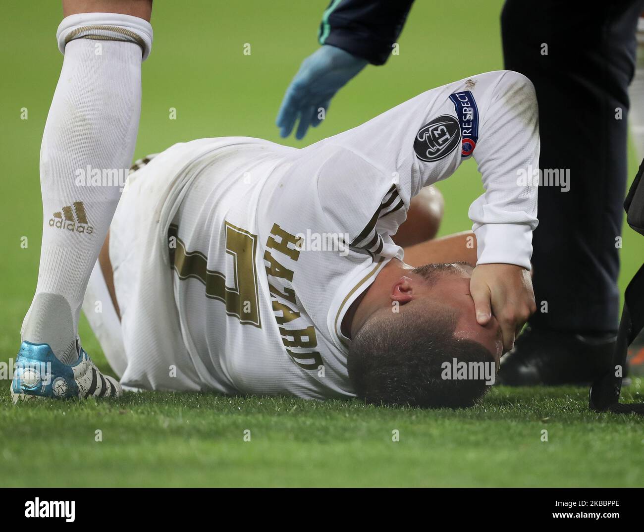 Eden Hazard of Real Madrid injury during the Champions League match ...