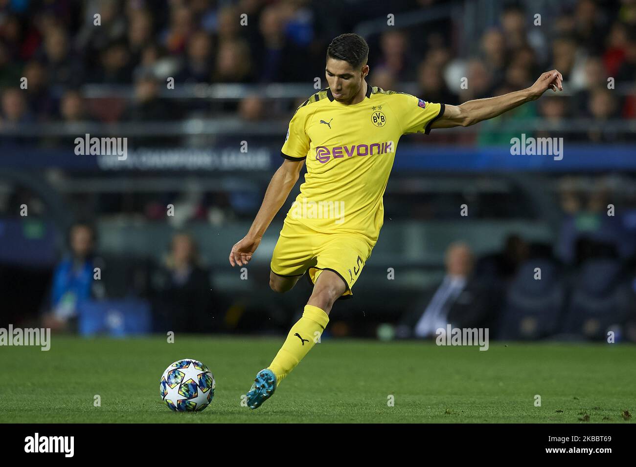Achraf Hakimi of Borussia Dortmund shooting to goal during the UEFA ...