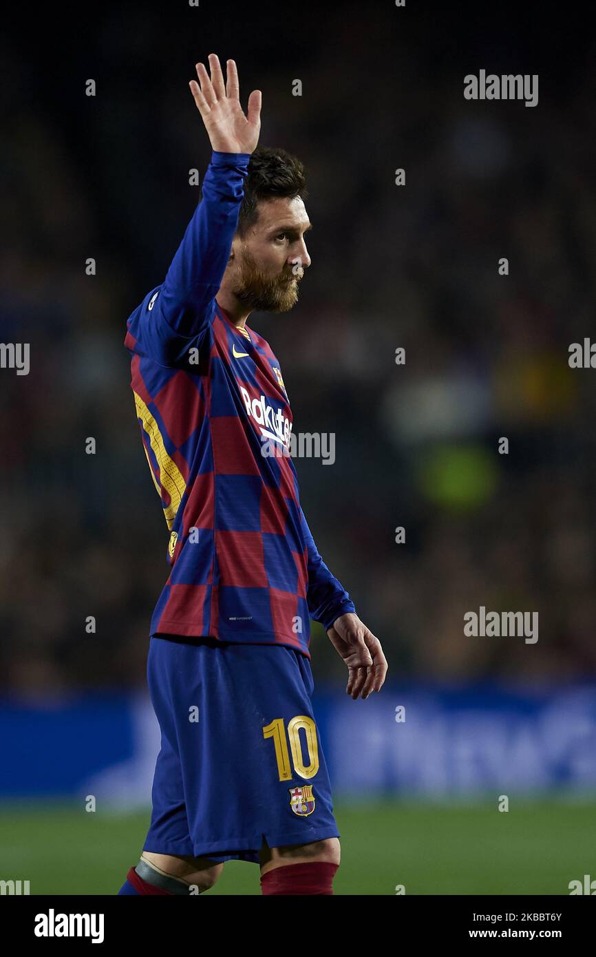 Lionel Messi of Barcelona greeting during the UEFA Champions League ...