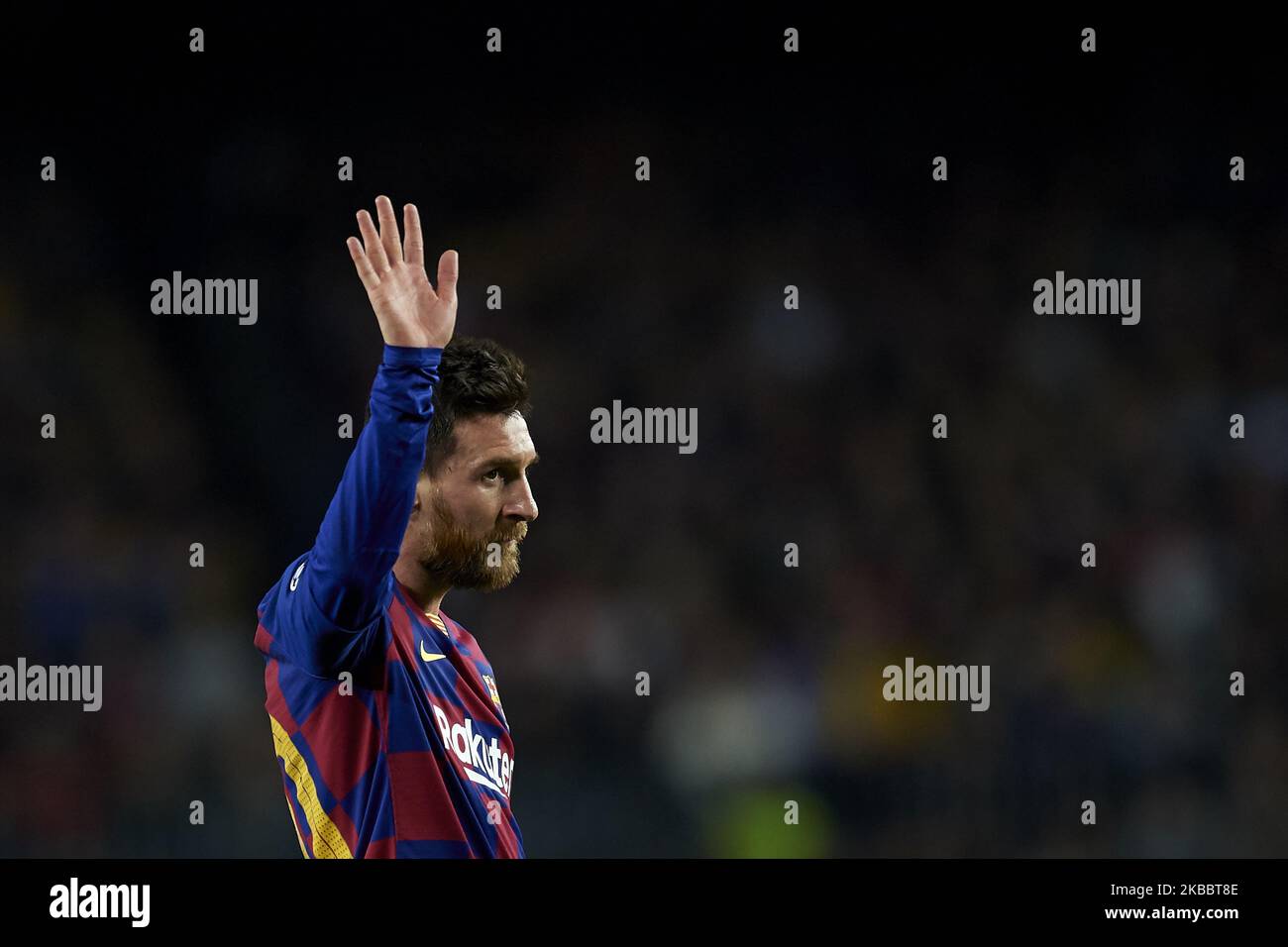 Lionel Messi of Barcelona greeting during the UEFA Champions League ...