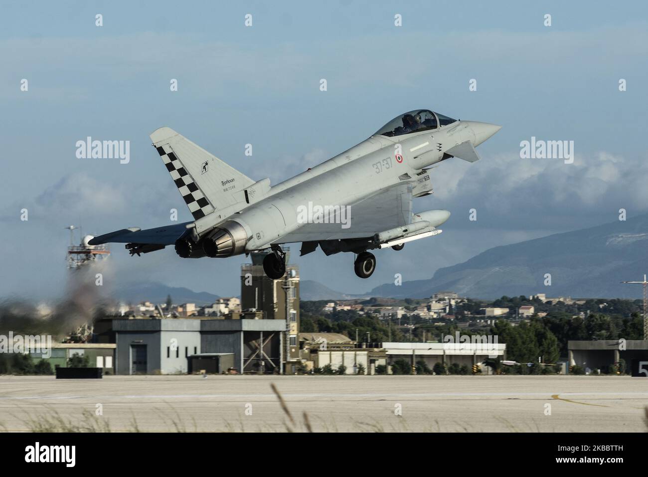 Italian Air Force Eurofighter during a takeoff from 37° Stormo Air Base ...