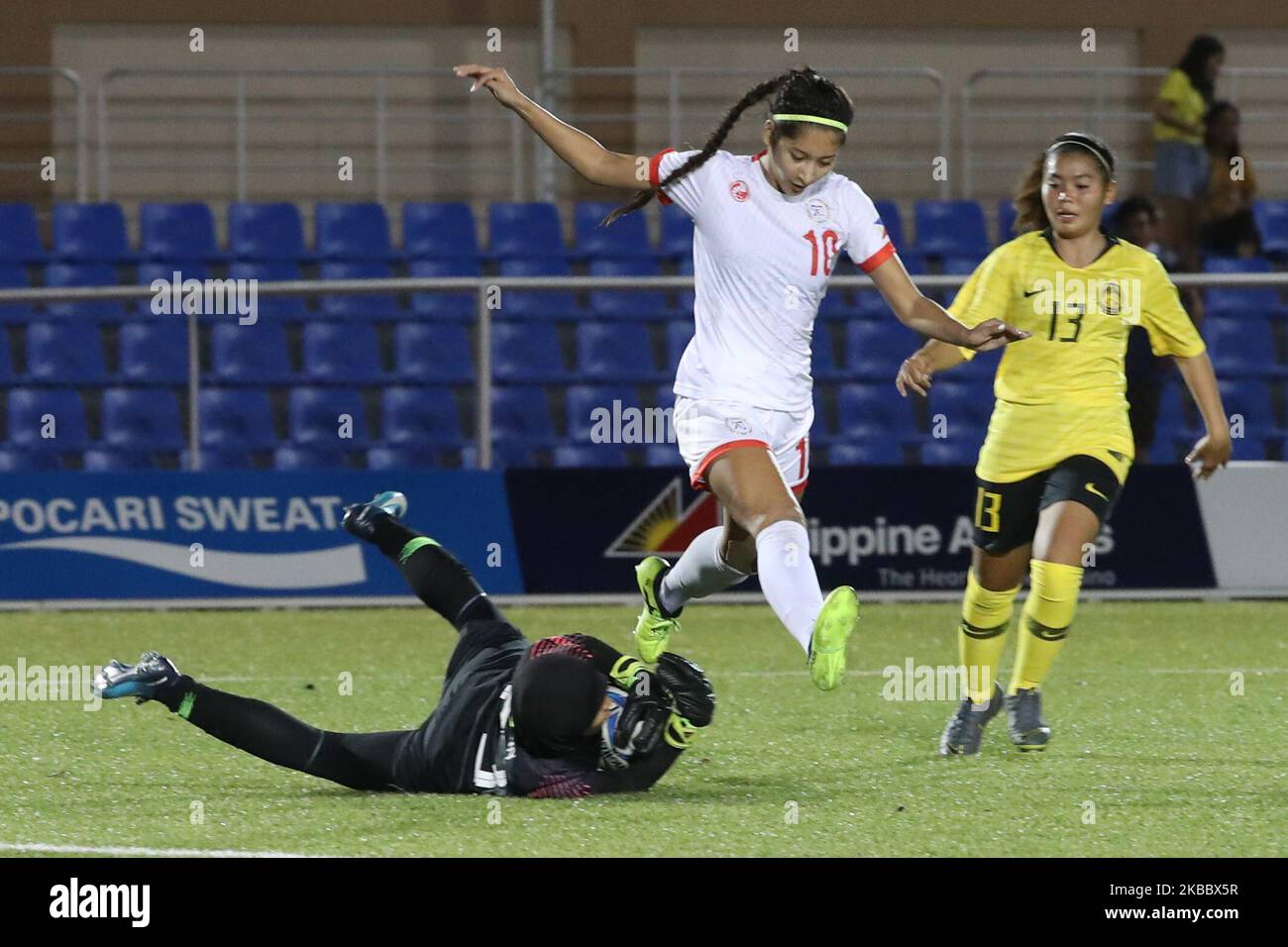 Quinley Quezada (10) of the Philippines jumps over an opponent during ...